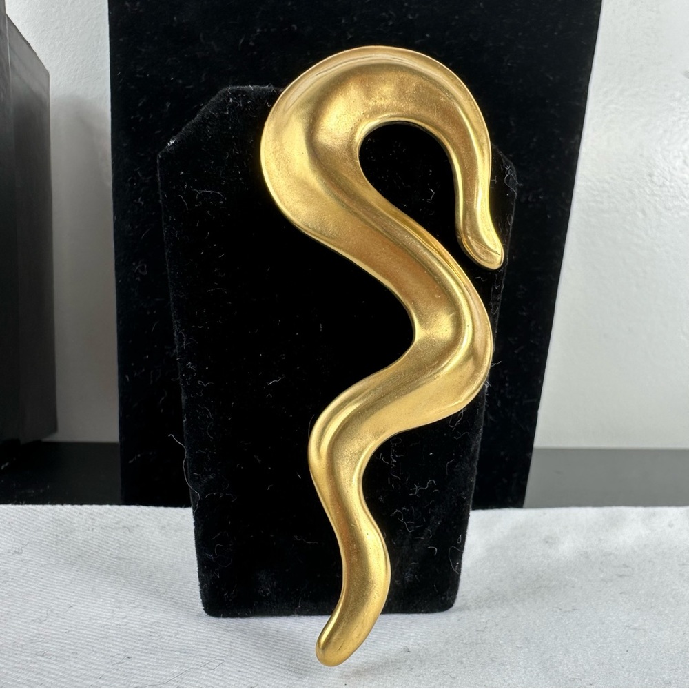 Pi12 Vintage Modernist Squiggly Line Matte Gold Brooch - Gem